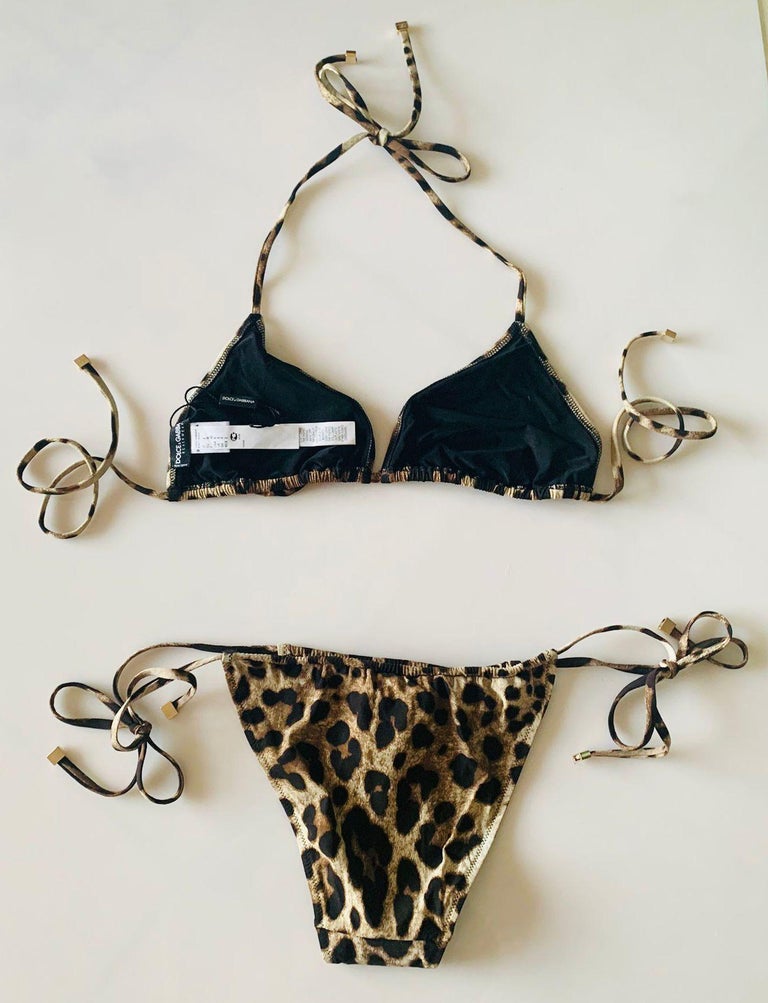 Dolce and Gabbana Brown Leopard Strings Bikini Swimsuit Swimwear ...