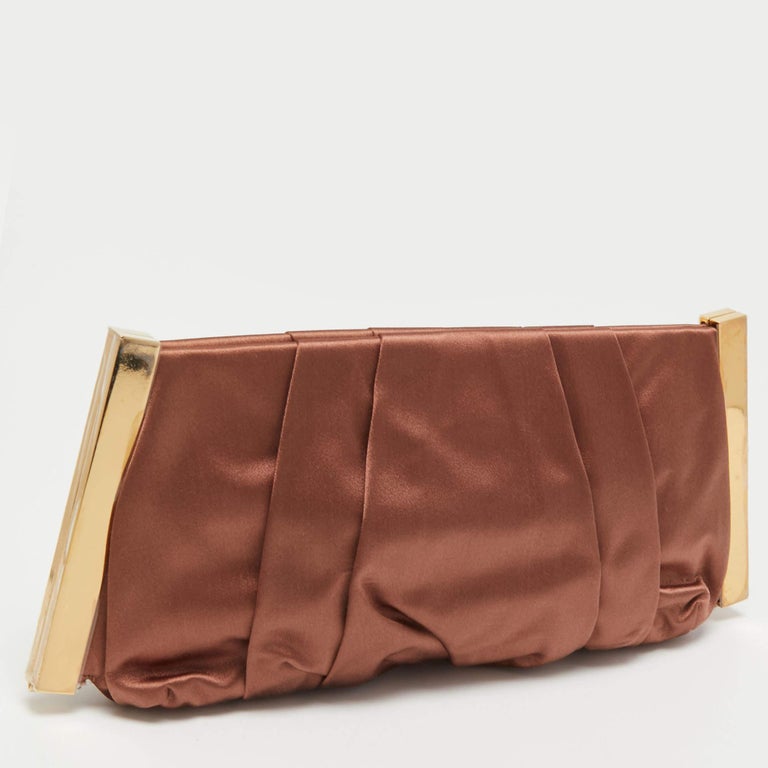 Dolce and Gabbana Brown Pleated Satin Miss Lady Frame Clutch For Sale ...