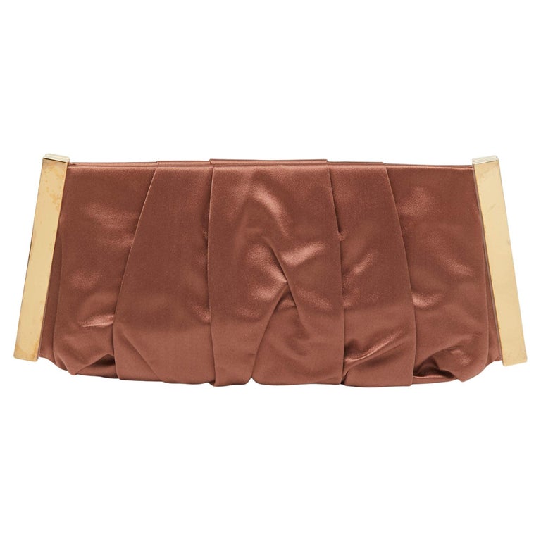 Dolce and Gabbana Brown Pleated Satin Miss Lady Frame Clutch For Sale ...