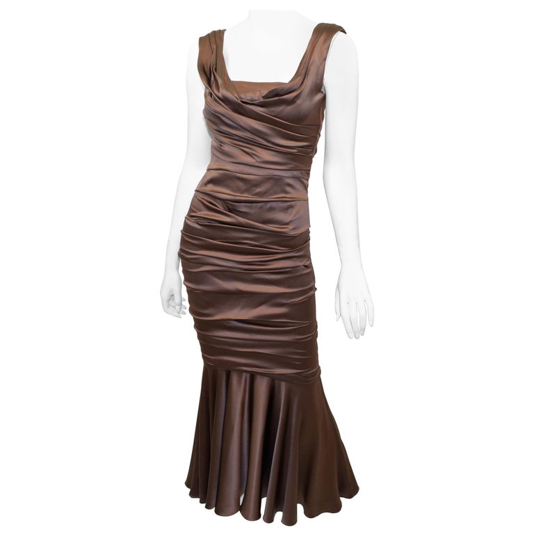 Dolce and Gabbana Brown Ruched Dress at 1stDibs