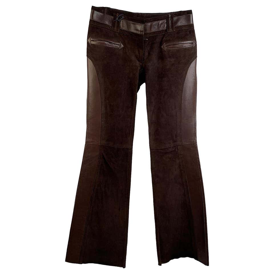 Dolce And Gabbana Brown Suede And Leather Pants Trousers At 1stdibs