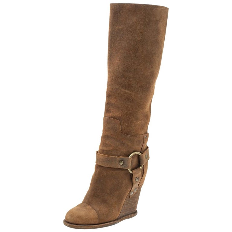 Dolce and Gabbana Brown Suede Wedge Knee High Boots Size 38 at 1stDibs ...