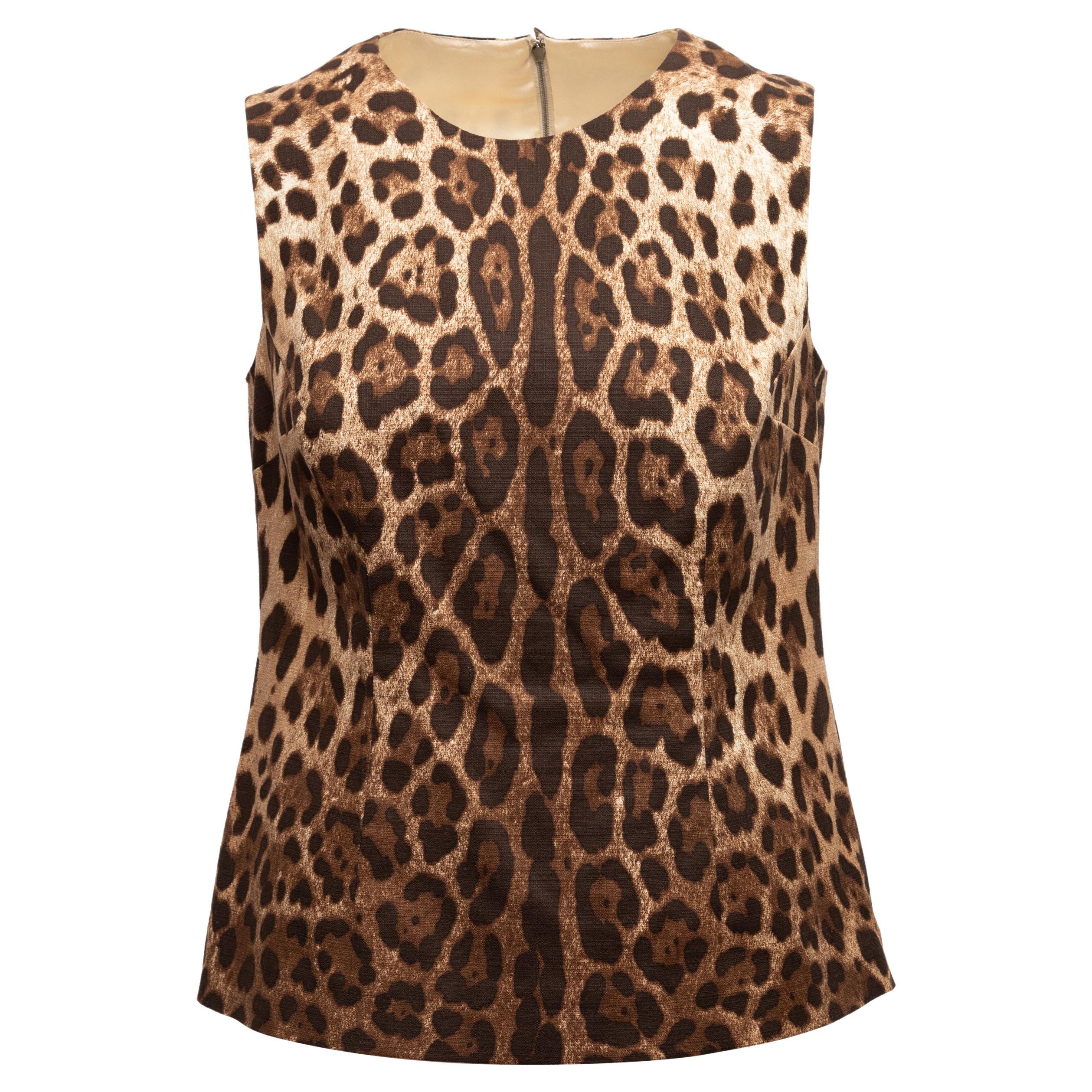 Dolce and Gabbana Brown and Tan Leopard Print Sleeveless Top For Sale ...