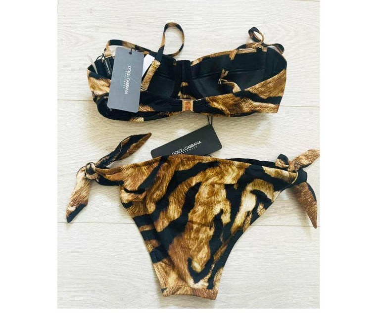 Dolce and Gabbana Brown Tiger Bikini Swimsuit Swimwear Beachwear Bows ...