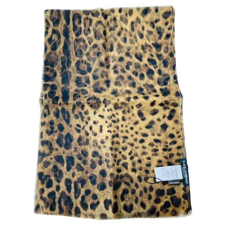 Dolce and Gabbana Brown Yellow Silk Twill Leopard Scarf Wrap Cover Up ...