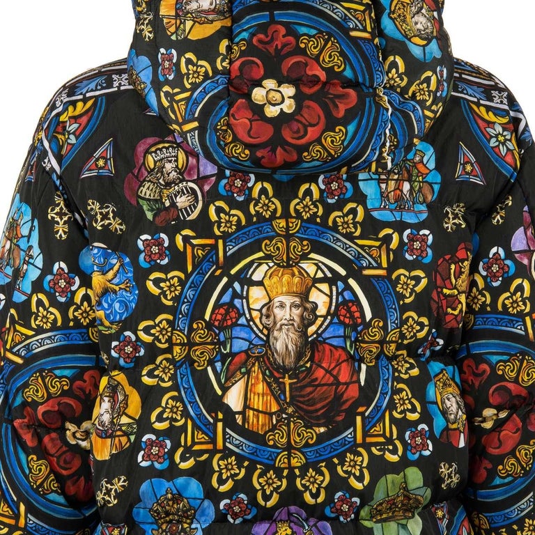 Dolce and Gabbana Carolus Magnus Printed Down Bomber Jacket with Hoody ...