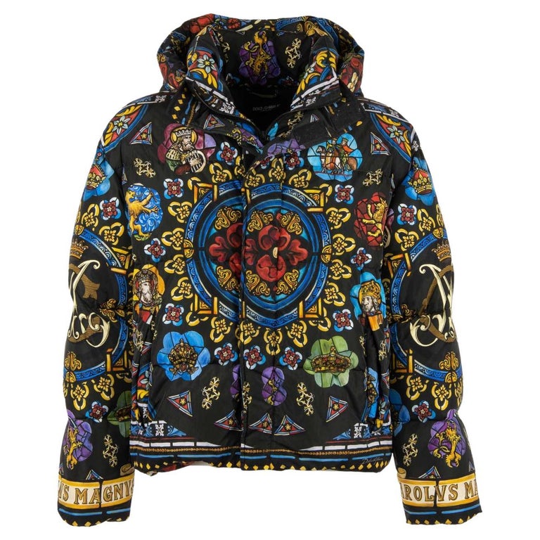 Dolce and Gabbana Carolus Magnus Printed Down Bomber Jacket with Hoody ...