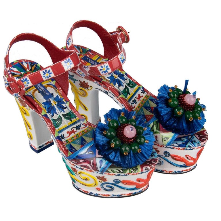 Dolce and Gabbana - Carretto Majolica Plateau Sandals For Sale at 1stDibs