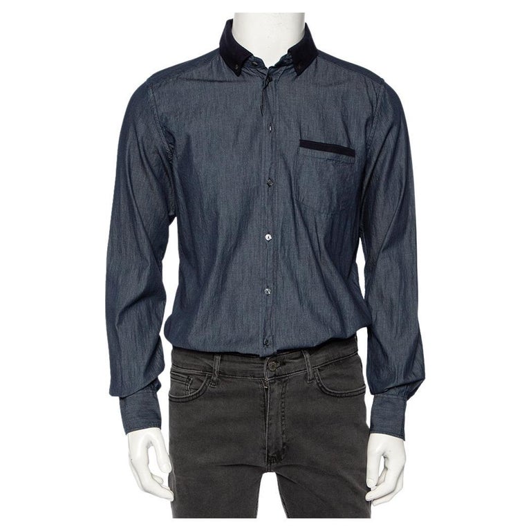 Dolce and Gabbana Chambray Cotton Knit Collar Detail Gold Label Shirt L ...
