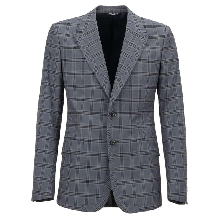Dolce and Gabbana - Checked Cotton Blazer Jacket Blue Gray 50 For Sale ...