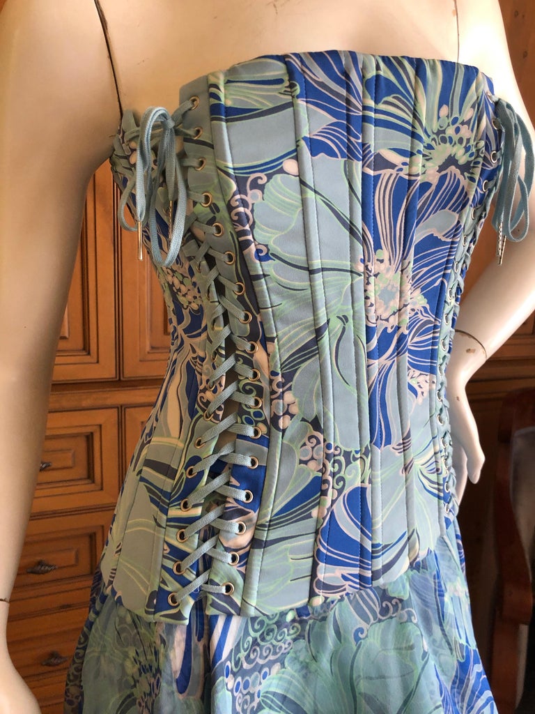 Dolce and Gabbana Colorful Lace Up Silk Corset Dress For Sale at ...