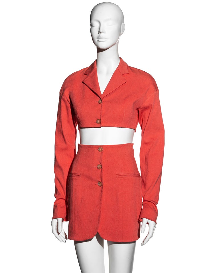 Dolce and Gabbana coral cropped jacket and mini skirt suit, ss 1992 For ...