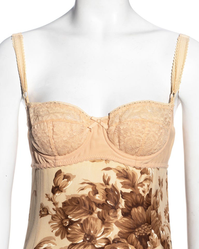 Dolce and Gabbana cream floral silk maxi dress with integrated bra, ss ...