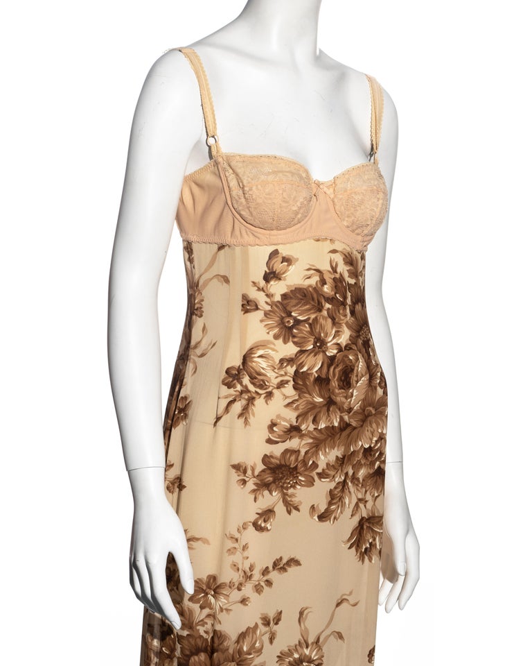 Dolce and Gabbana cream floral silk maxi dress with integrated bra, ss ...