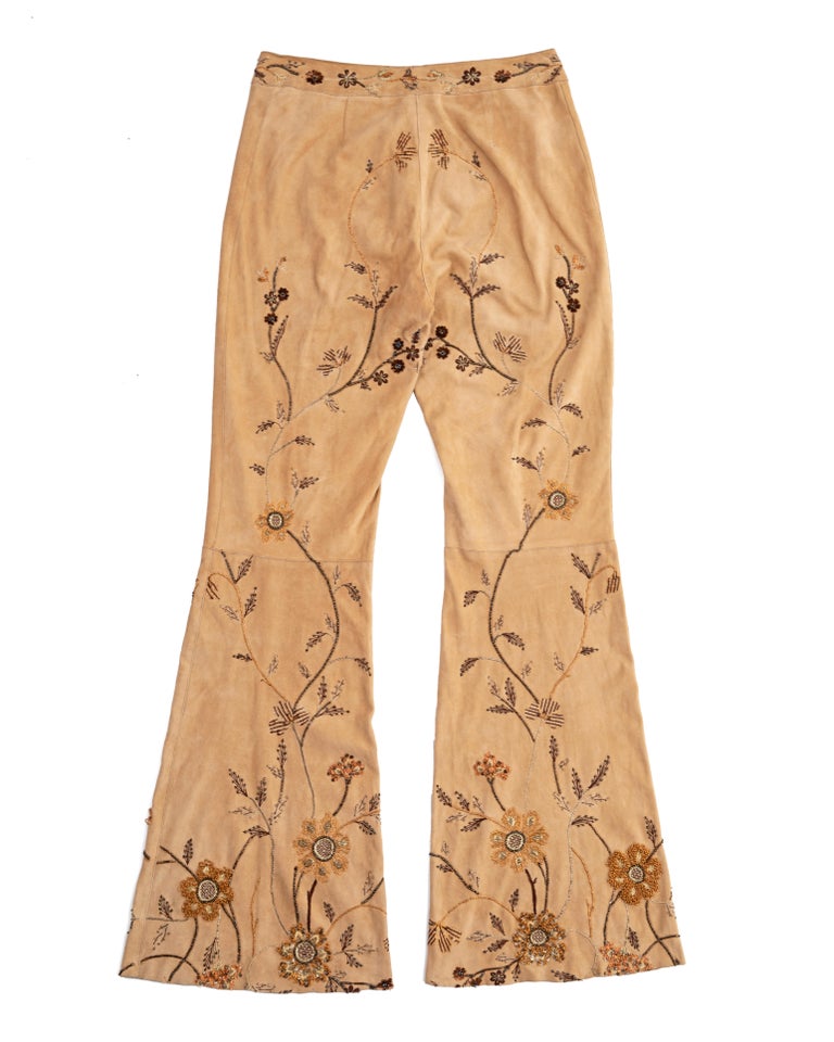 Dolce and Gabbana cream goat suede embroidered flared pants, ss 2001 ...