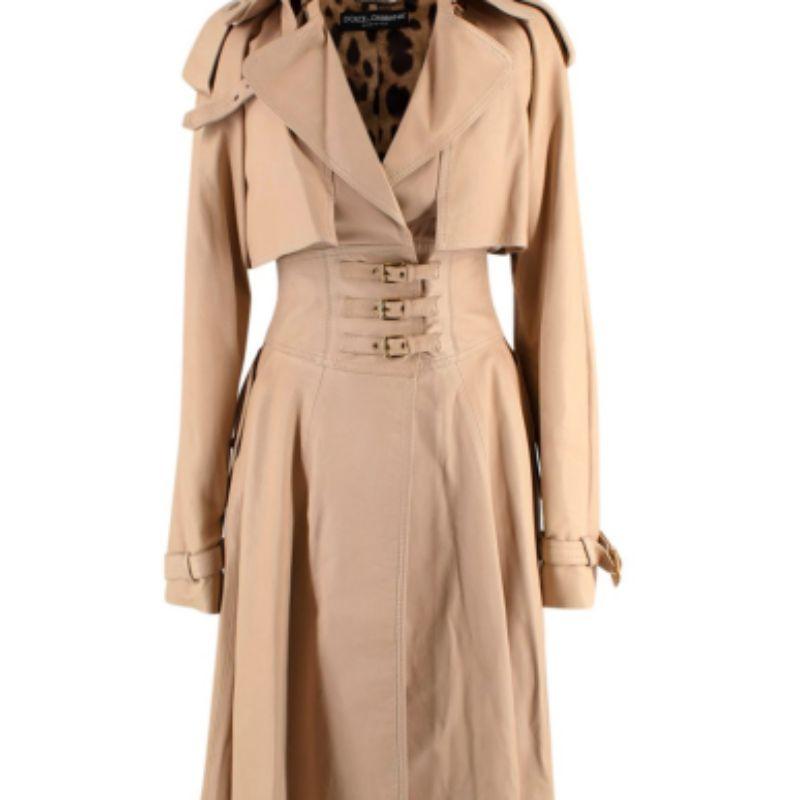 Dolce and Gabbana Cream Leather Corset Trench Coat For Sale at 1stDibs