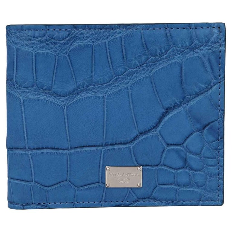 Dolce and Gabbana - Crocodile Leather Wallet with Logo Plate Blue For ...