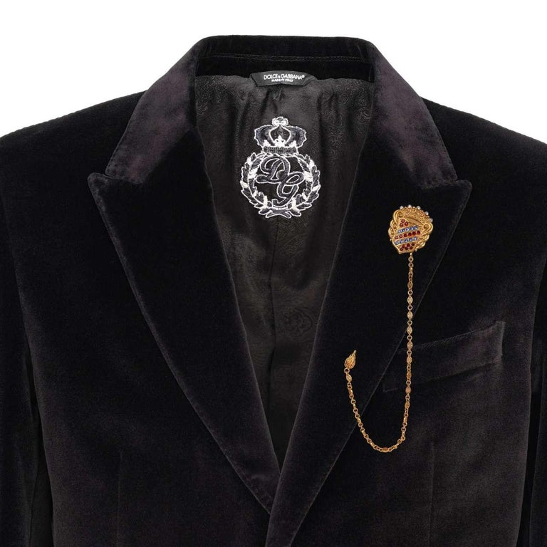 Dolce and Gabbana Crown Heraldic Brooch Jacket Lapel Pin with Chain ...