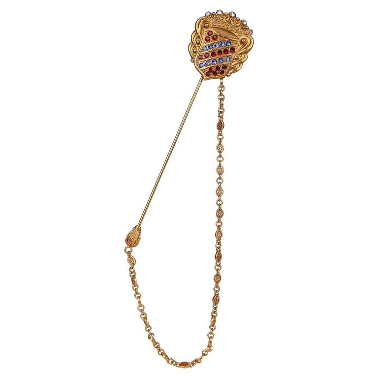 Dolce and Gabbana Crown Heraldic Brooch Jacket Lapel Pin with Chain ...