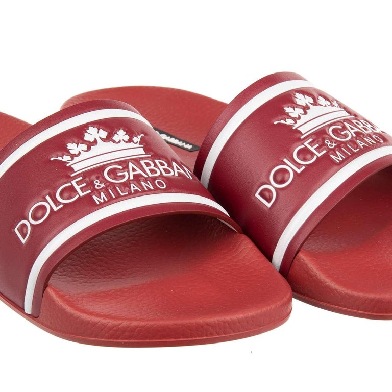 Dolce and Gabbana - Crown Logo Slides Sandals CIABATTA Red 41 UK 7 US 8 ...