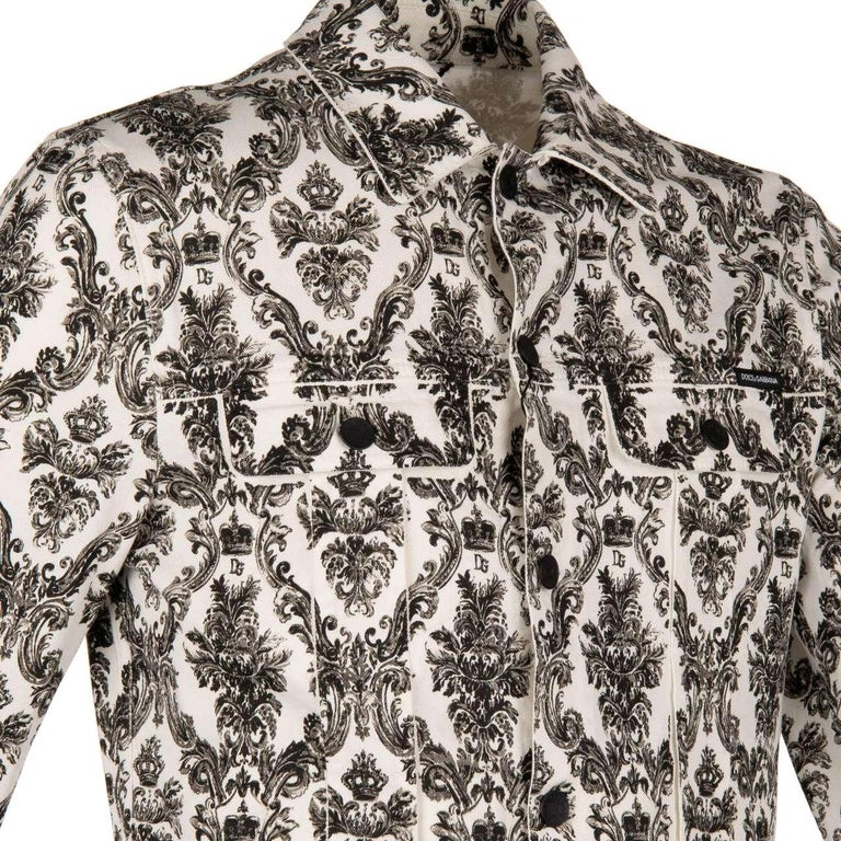 Dolce and Gabbana Crowns and Logo Printed Denim Jacket with Pockets ...