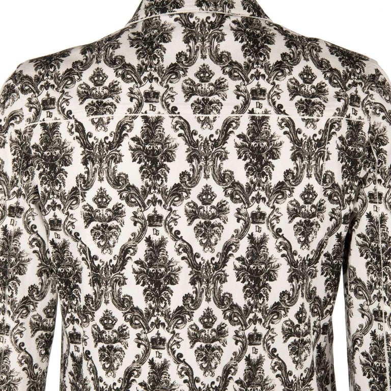 Dolce and Gabbana Crowns and Logo Printed Denim Jacket with Pockets ...