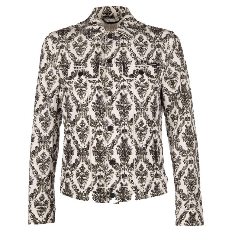 Dolce and Gabbana Crowns and Logo Printed Denim Jacket with Pockets ...