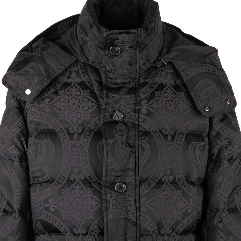 Dolce and Gabbana Crowns Textured Down Jacket with Detachable Hoody ...