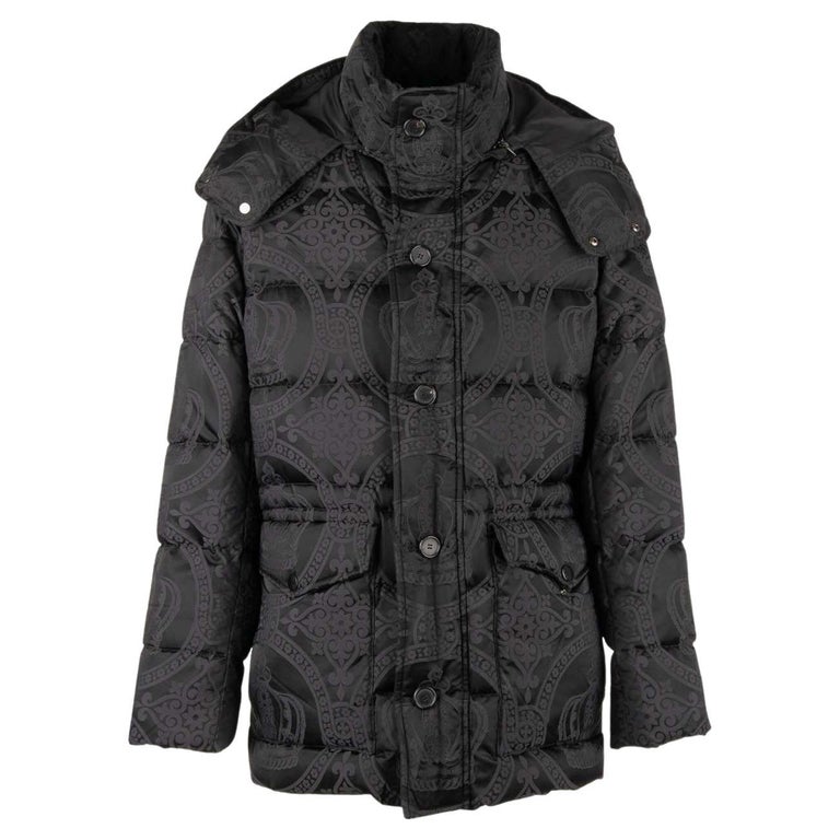 Dolce and Gabbana Crowns Textured Down Jacket with Detachable Hoody ...