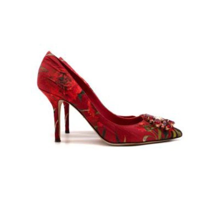 Dolce and Gabbana Crystal Embellished Floral Pointed Toe Heels For Sale ...