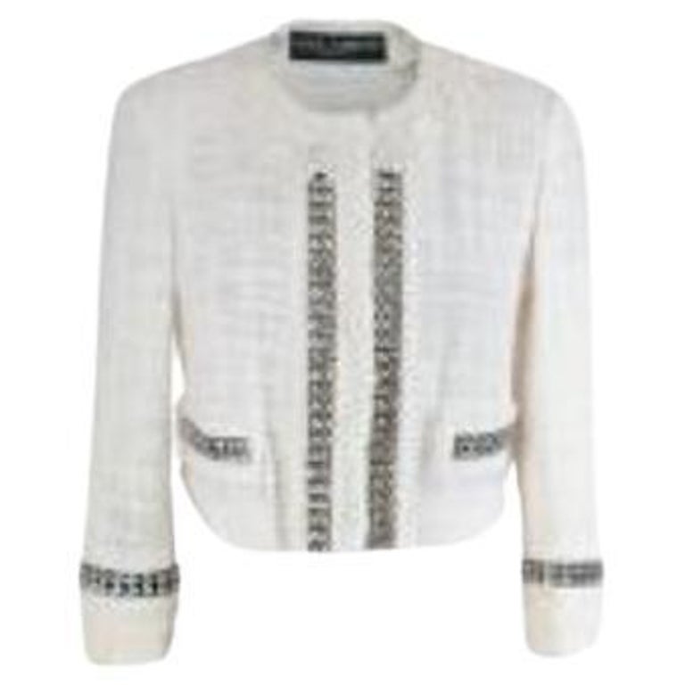Dolce and Gabbana Crystal Embellished Ivory Jacket For Sale at 1stDibs