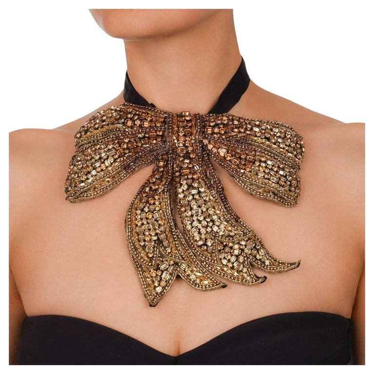 Dolce and Gabbana - Crystal Embroidered Silk Ribbon Necklace Chocker ...