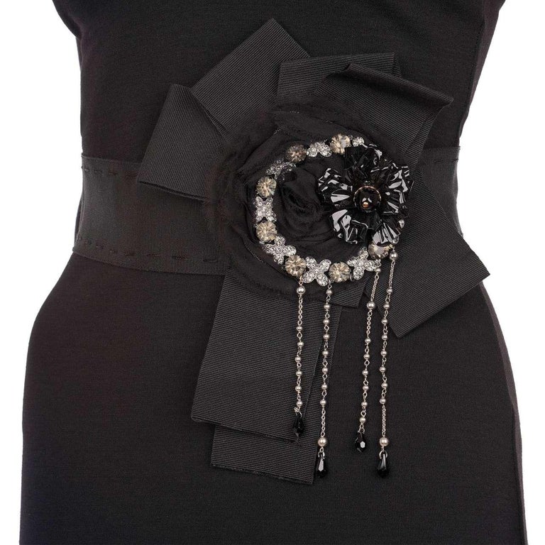 Dolce and Gabbana - Crystal Flower Bow Chain Belt Black 40 S For Sale ...