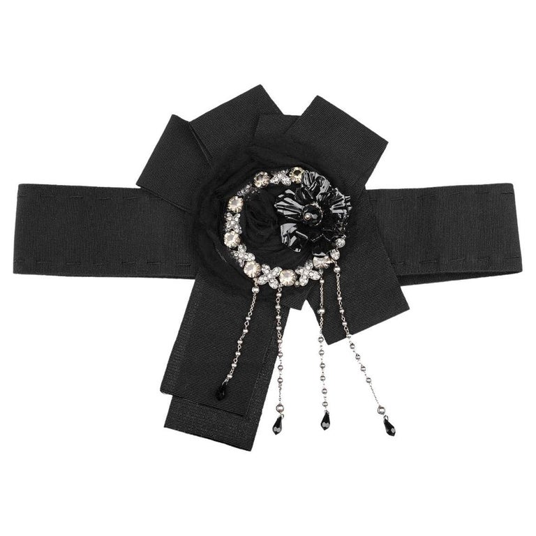 Dolce and Gabbana - Crystal Flower Bow Chain Belt Black 40 S For Sale ...