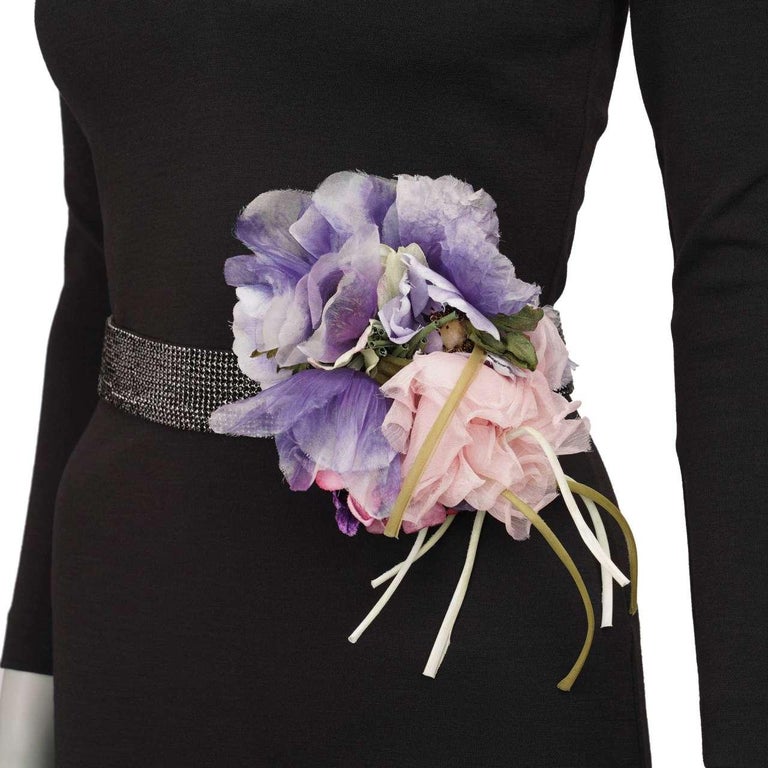 Dolce and Gabbana - Crystal Flower Brooch Dress Belt Purple Black IT 40 ...