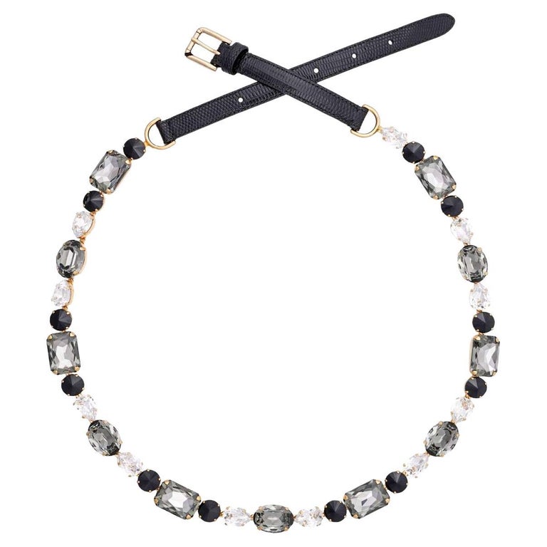 Dolce and Gabbana - Crystal Lizard Texture Chain Belt Black Gold L For ...