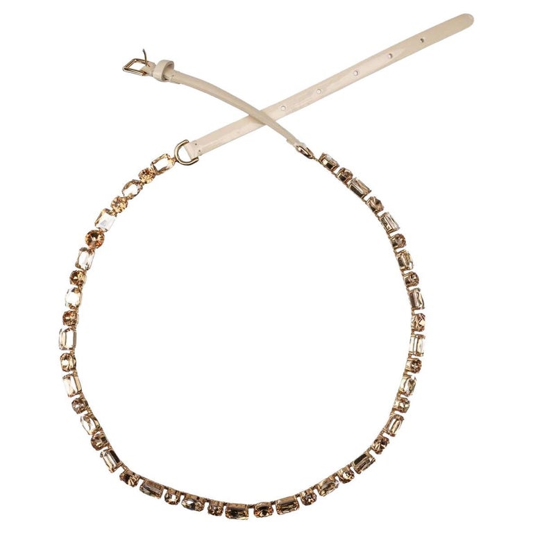 Dolce and Gabbana - Crystal Patent Leather Chain Belt White Gold L For ...
