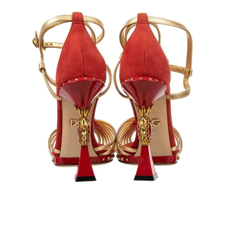 Dolce and Gabbana Crystal Sacred Heart High Heel Sandals BETTE Red Gold ...