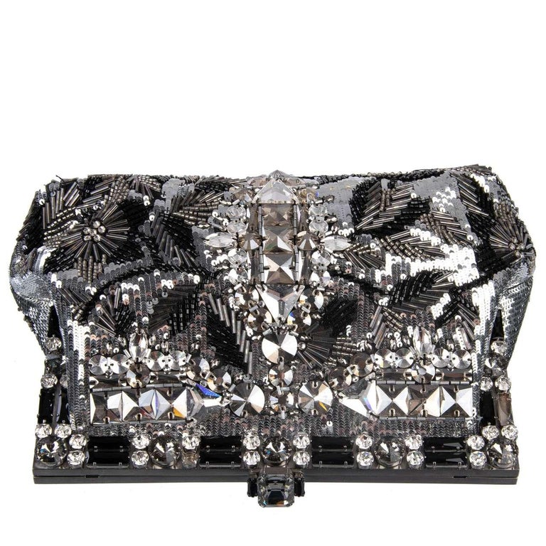 Dolce and Gabbana - Crystals Clutch Bag VANDA Silver Black For Sale at ...