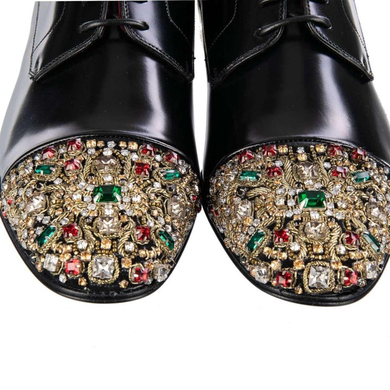 Dolce and Gabbana Crystals Embellished Metal Derby Shoes POSITANO Black ...