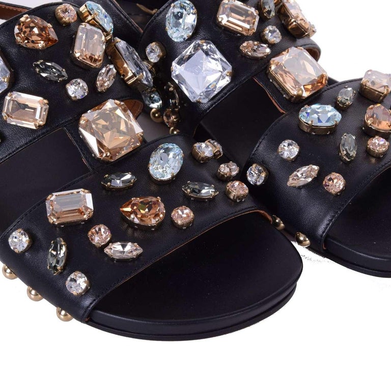 Dolce and Gabbana - Crystals Embellished Sandals Black For Sale at 1stDibs