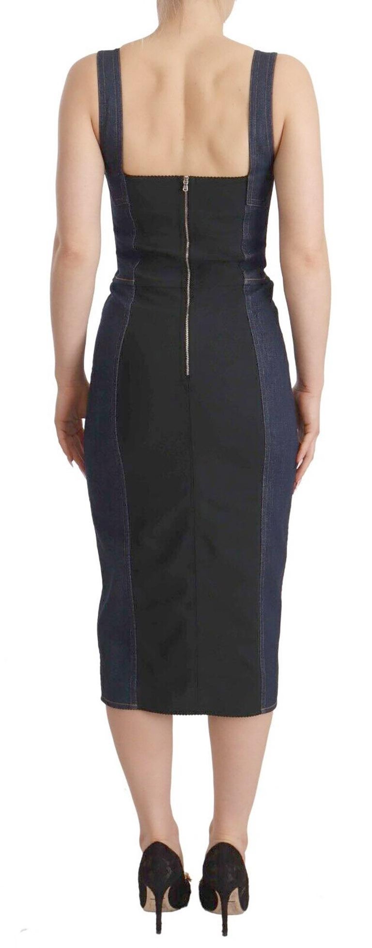Dolce and Gabbana Dark Blue Cotton Denim Sheath Midi Dress Bodycon V ...