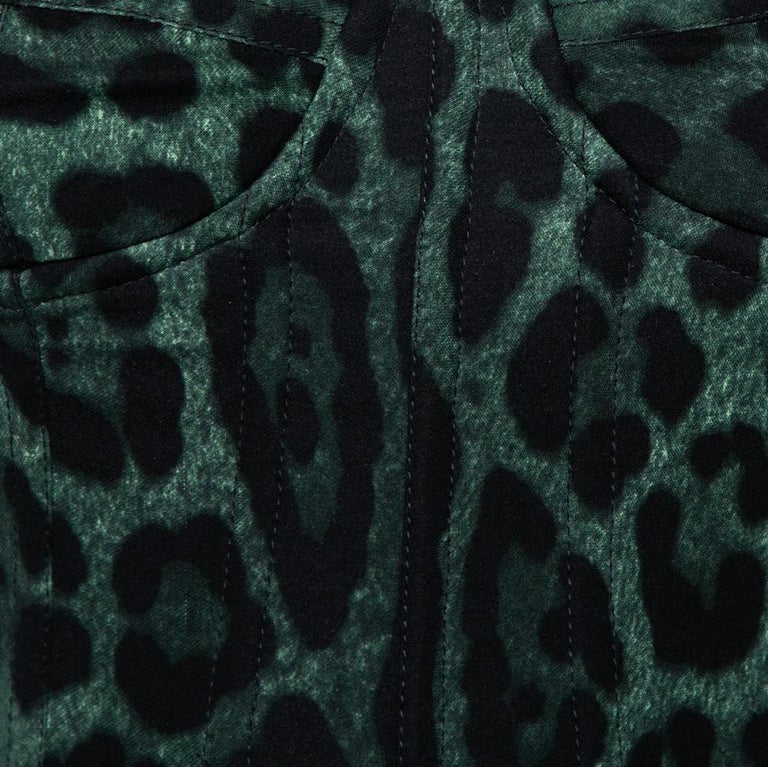 Dolce and Gabbana Dark Green Leopard Print Silk Bustier Top S For Sale ...