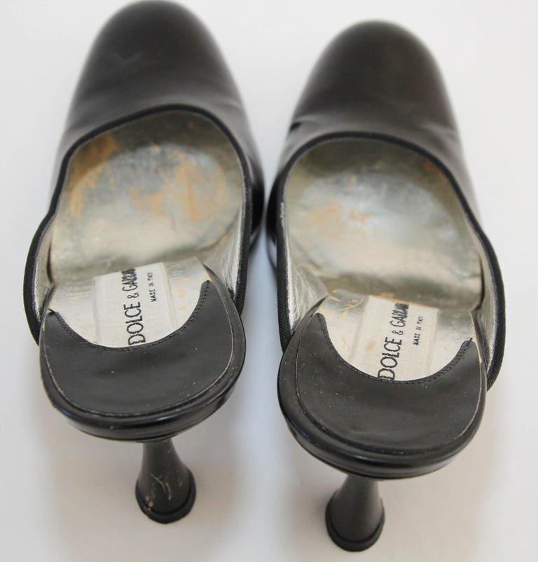 Dolce and Gabbana Designer Black Leather Mules Sandals Size: 36 EU For ...