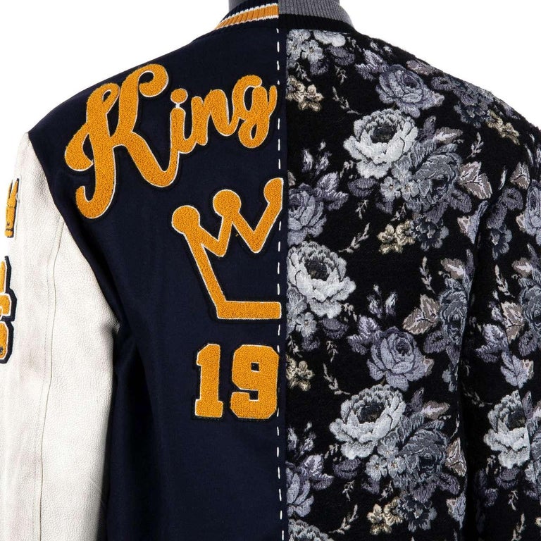 Dolce and Gabbana DG King Embroidered Varsity Military Jacket Blue ...