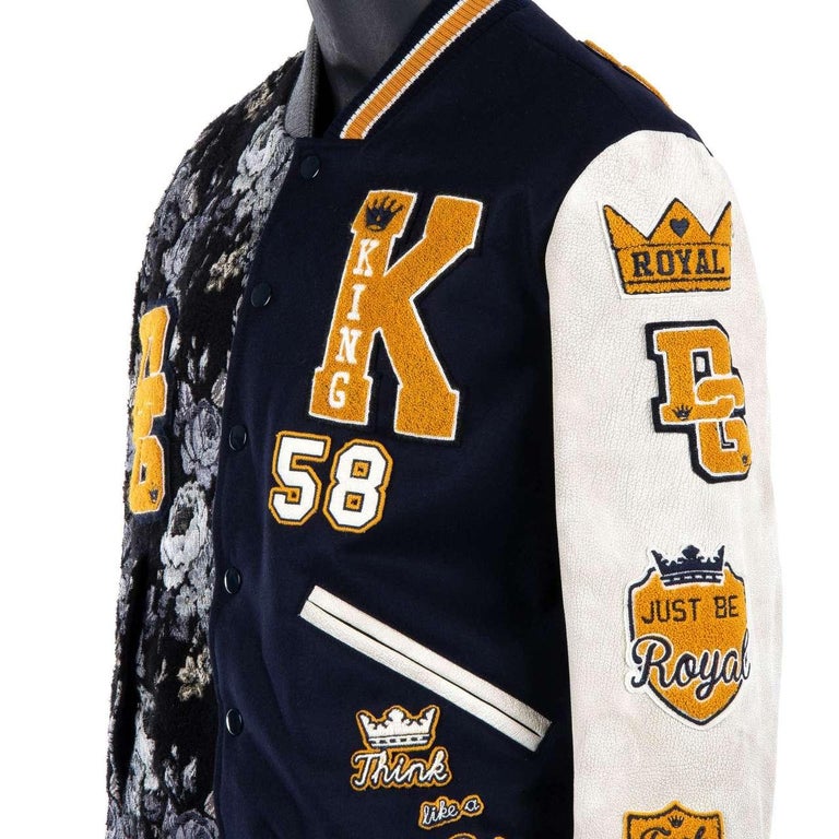 Dolce and Gabbana DG King Embroidered Varsity Military Jacket Blue ...