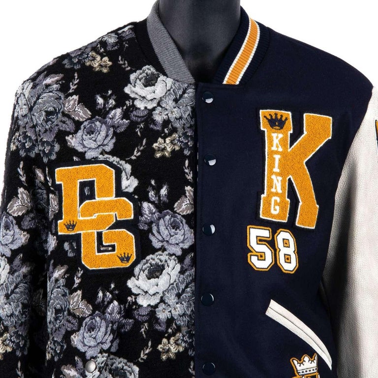 Dolce and Gabbana DG King Embroidered Varsity Military Jacket Blue ...