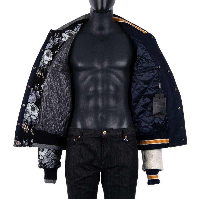 Dolce and Gabbana DG King Embroidered Varsity Military Jacket Blue ...