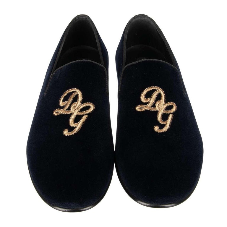 Dolce and Gabbana - DG Logo Embroidered Velvet Loafer AMALFI Navy Blue ...