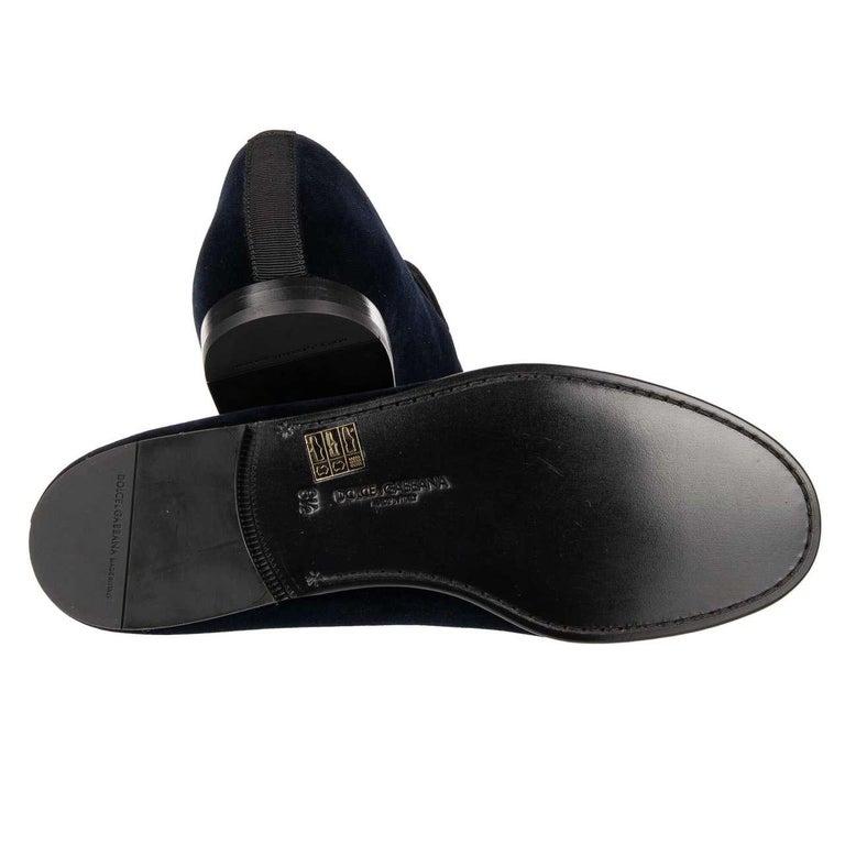 Dolce and Gabbana - DG Logo Embroidered Velvet Loafer AMALFI Navy Blue ...